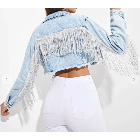 Jackets & Coats | Denim Cropped Fringe Jacket | Poshmark